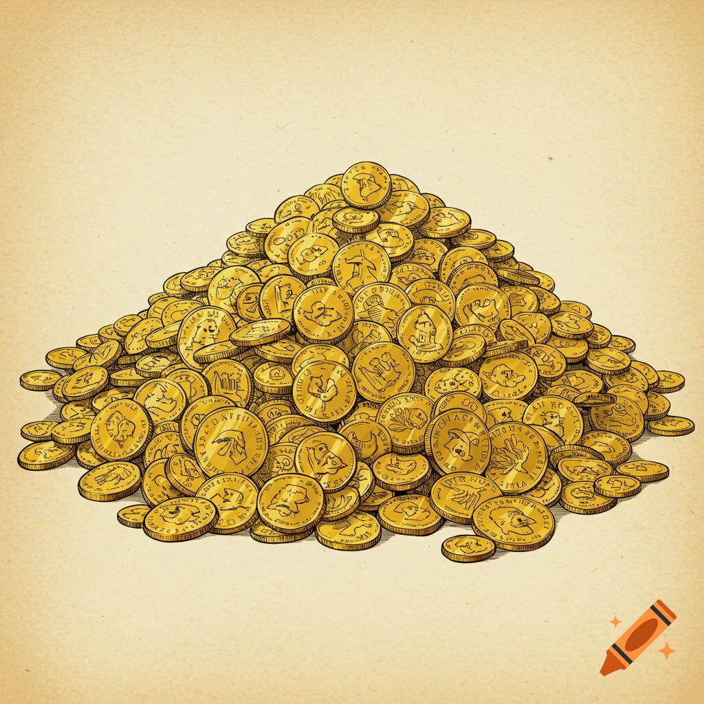 Drawing of a pile of gold coins on Craiyon