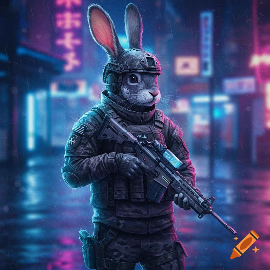 Cyberpunk rabbit soldier on Craiyon