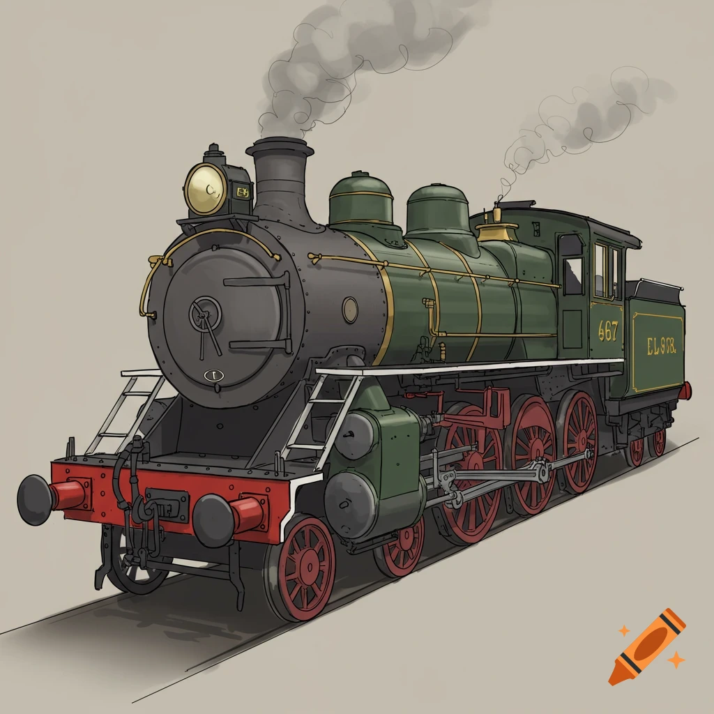 Jupiter steam locomotive sketch drawing by hand or computer on Craiyon