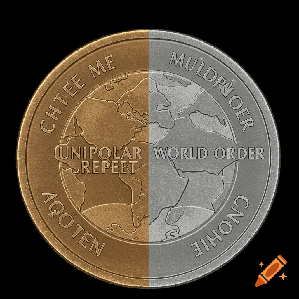 Coin with 'Unipolar World Order' and 'Multipolar World Order' text on ...