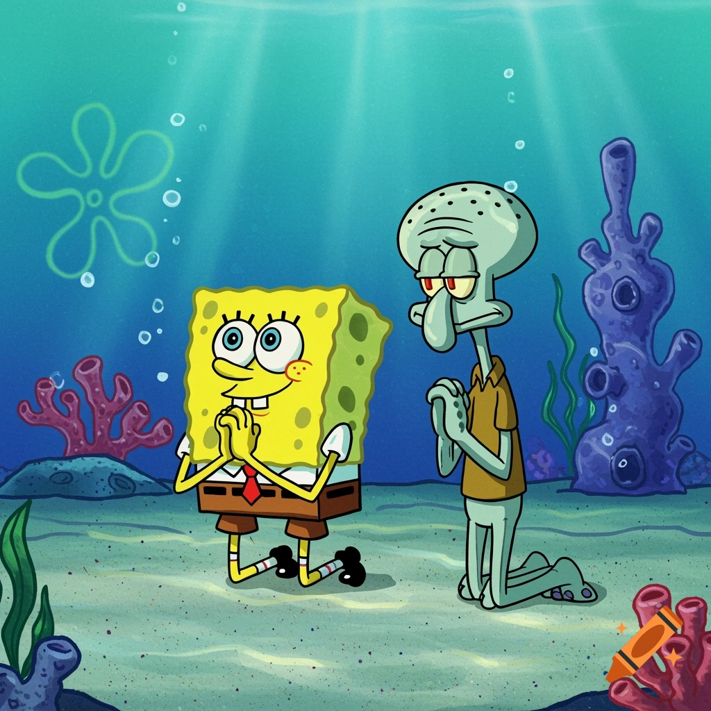 SpongeBob and Squidward praying on Craiyon