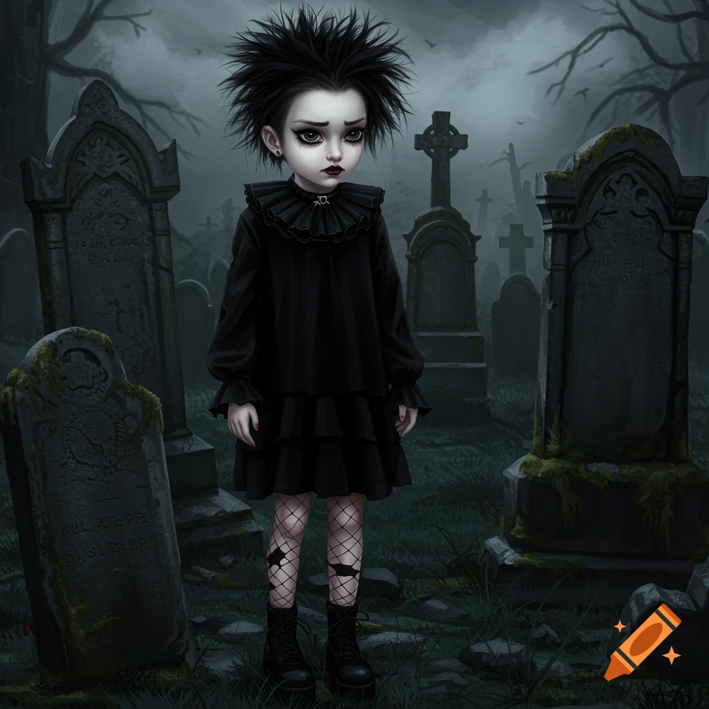 Goth child in cemetery on Craiyon