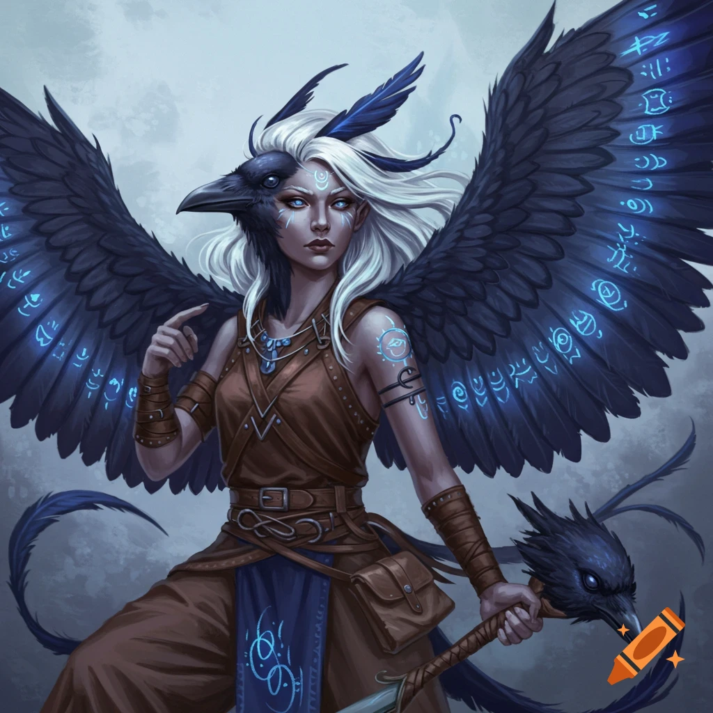 Tengu Duskwalker with cobalt blue wings on Craiyon