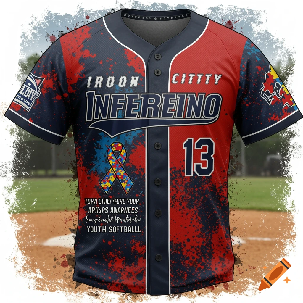 Iron City Inferno Autism Awareness youth softball jersey on Craiyon