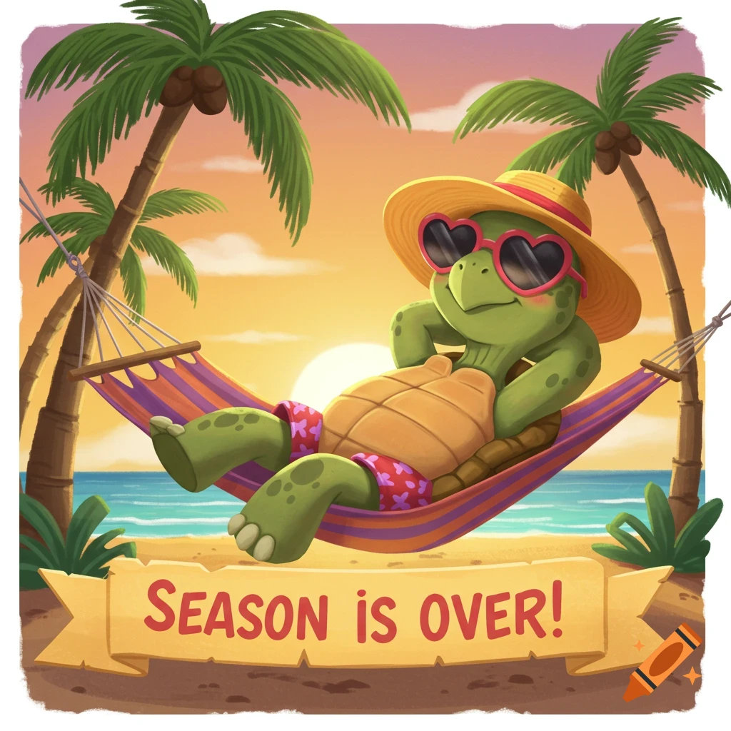 Cute turtle in hammock wearing hat and sunglasses on beach on Craiyon