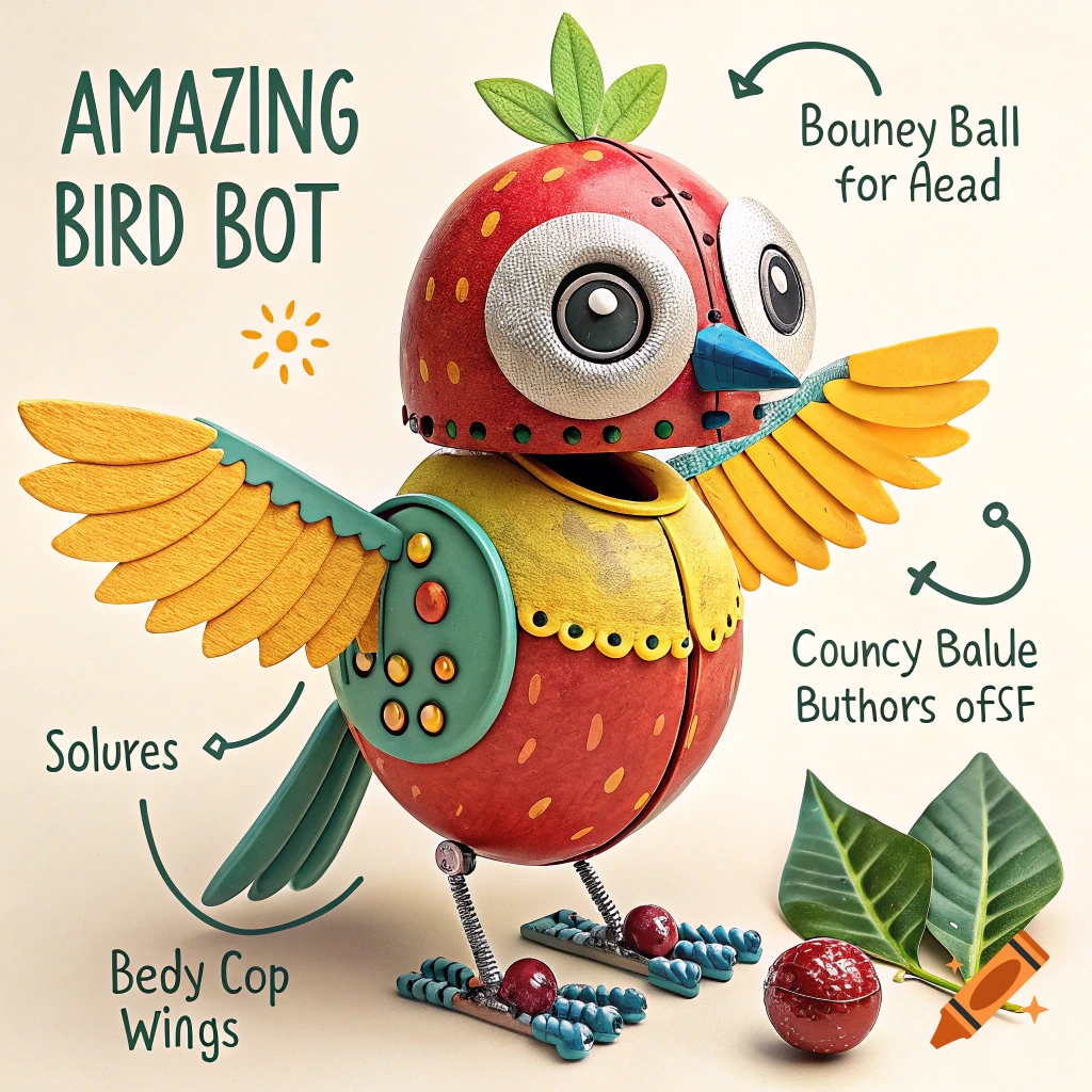 DIY bird bot craft with bouncy ball head, button eyes, cup body, and ...