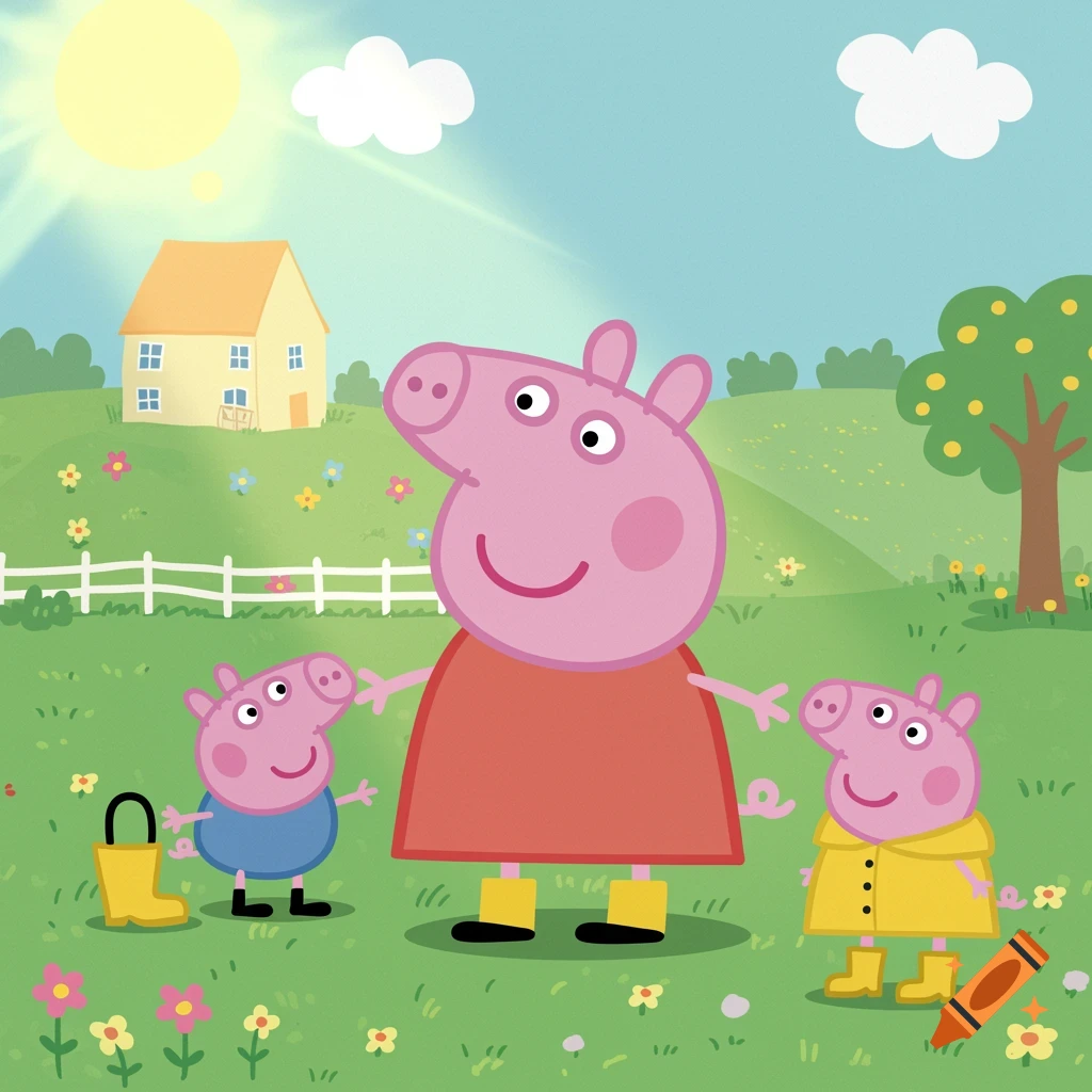 A vibrant illustration shows CoComelon and Teletubbies characters playing together in a sunny ...