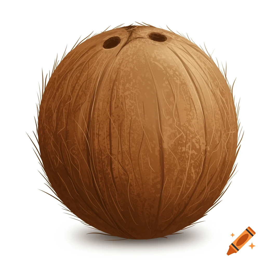 A detailed, realistic illustration of a whole coconut. on Craiyon
