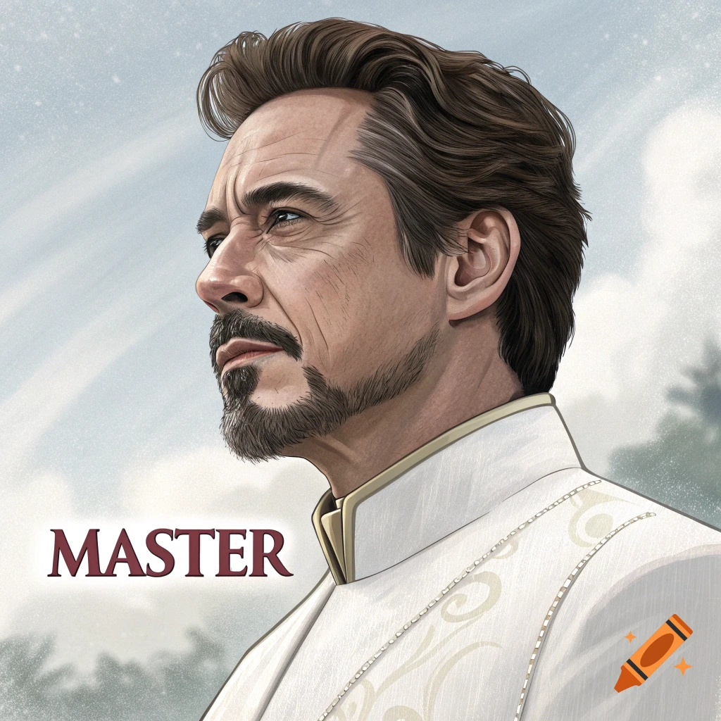 Master, a Tony Stark clone with platinum brown hair in royal garments ...