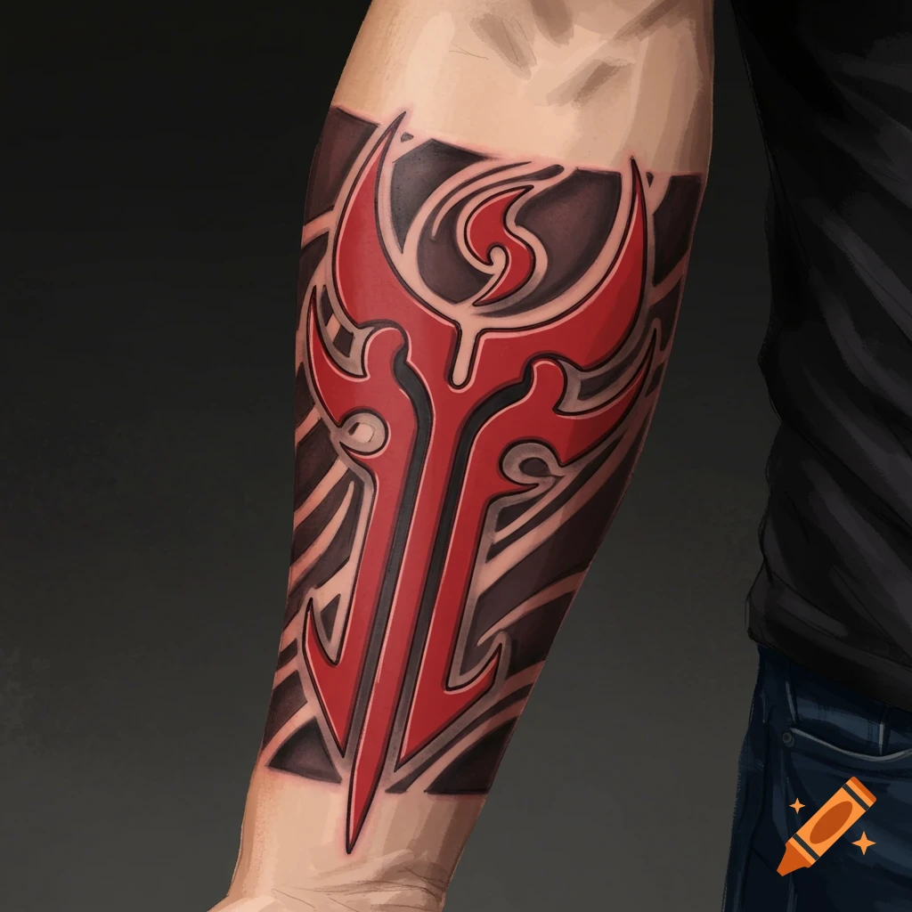 Man with red Kotomine Kirei command seal tattoo on Craiyon