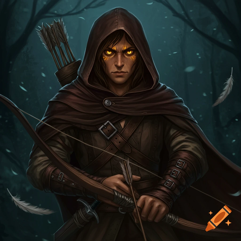 Male eladrin with red hair in misty forest with bow. on Craiyon