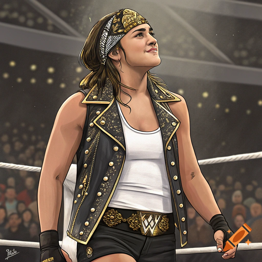 Illustration of Charlotte Flair, a blonde female wrestler in a red and ...