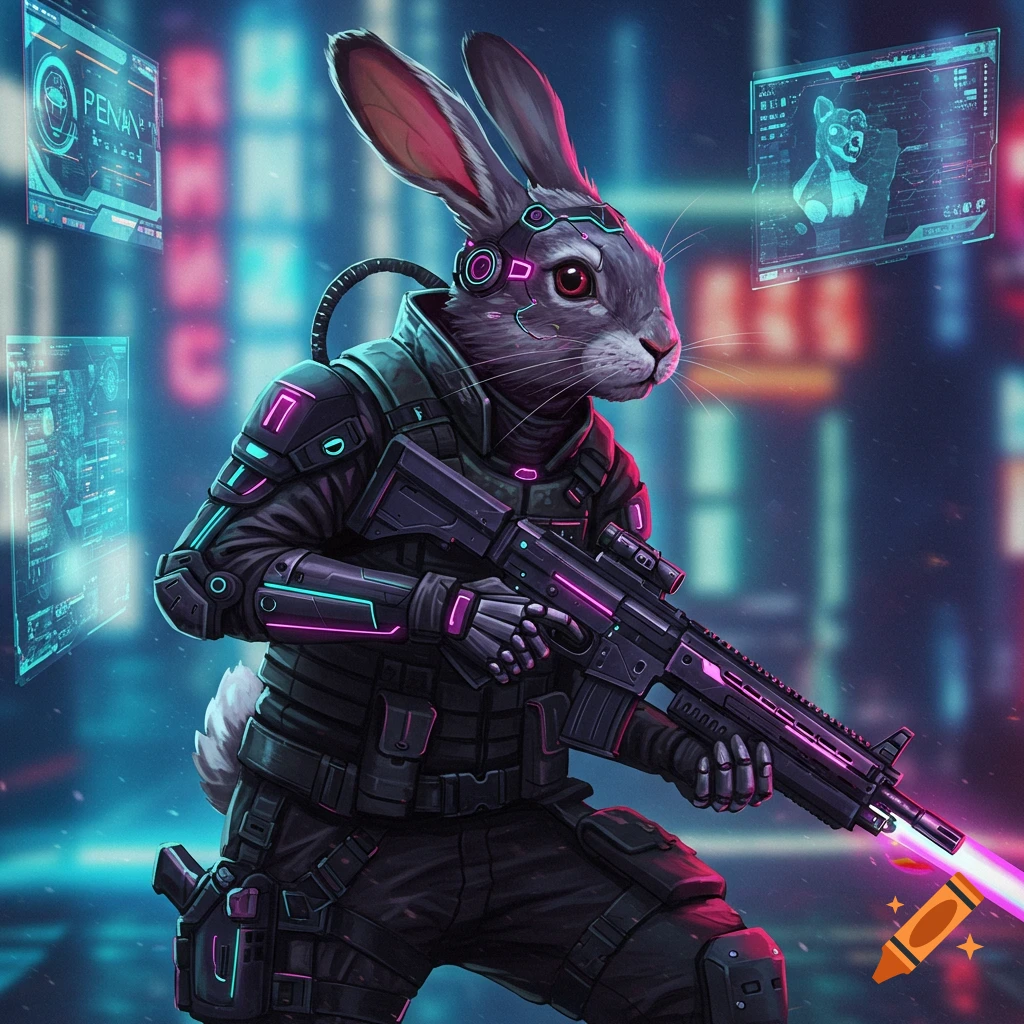 Cyberpunk rabbit soldier on Craiyon