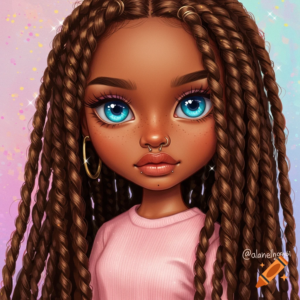 Blythe doll with box braids and gold septum ring on Craiyon
