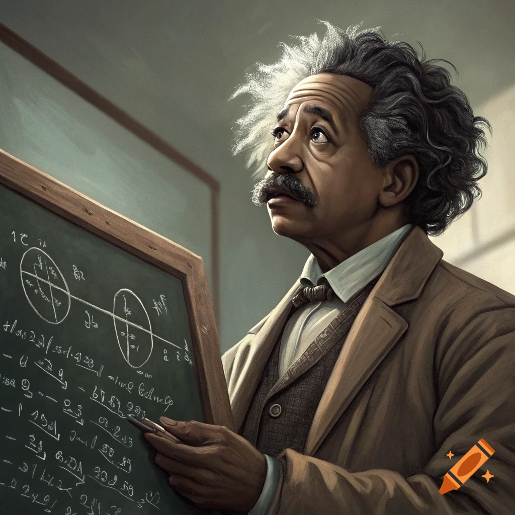 Albert Einstein portrait illustration, black and white effect style, creative depiction of the ...