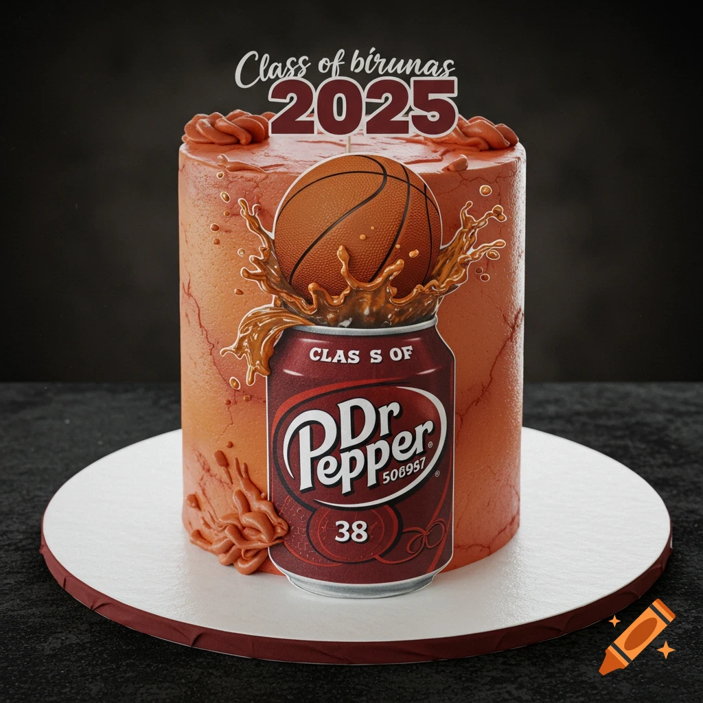 Dr Pepper and basketball themed cake for class of 2025 on Craiyon