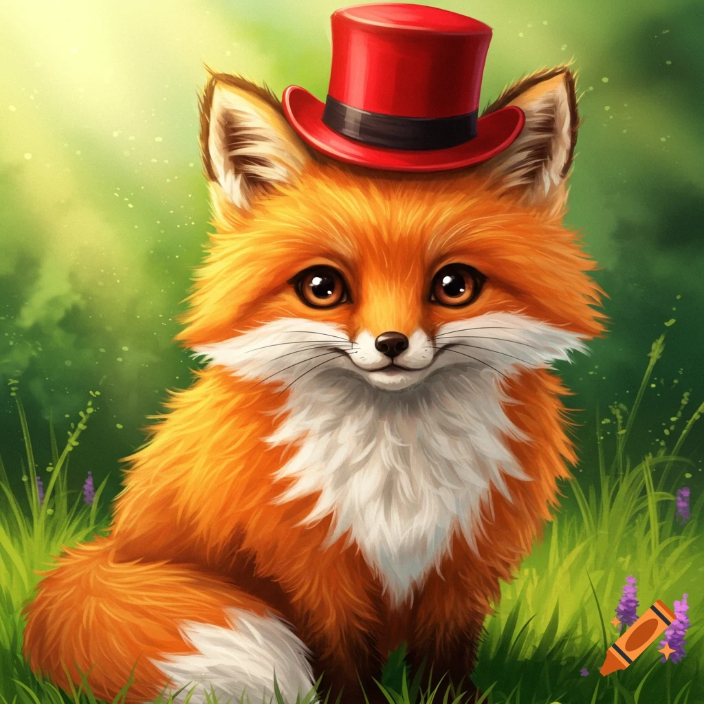 Cute fox wearing a red hat on Craiyon