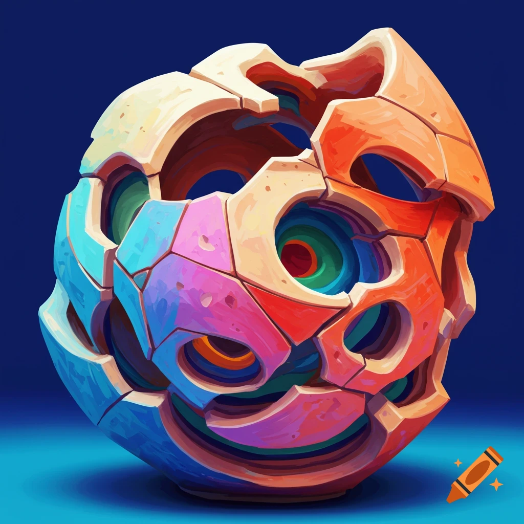 Sculptural ceramics with acrylic layers and broken geometry, inner ...