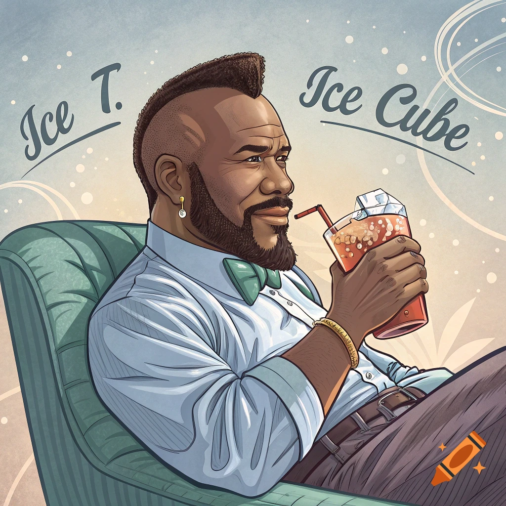 Mr. T drinking iced tea with Ice-T and Ice Cube on Craiyon