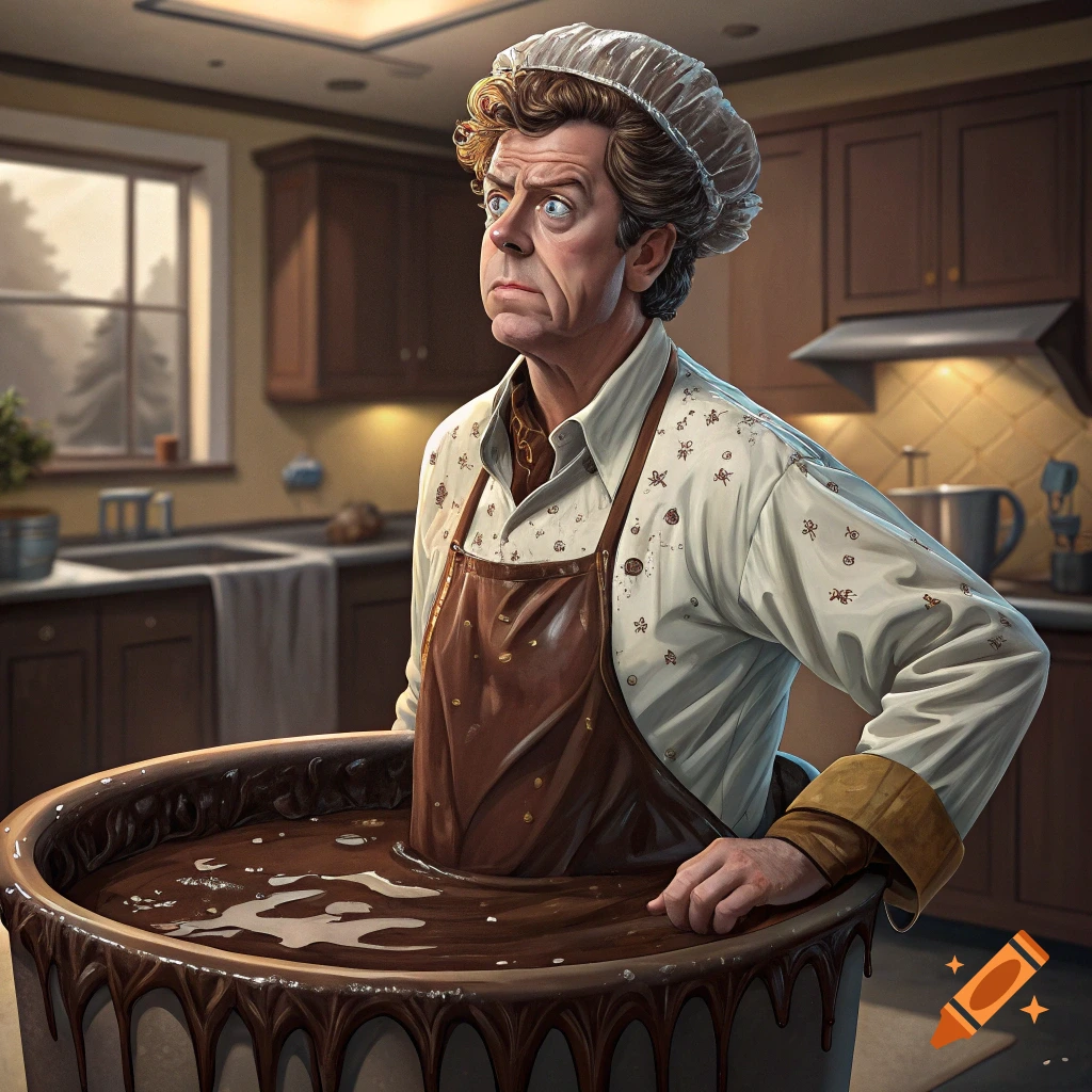 Man resembling Shooter McGavin standing in a giant vat of chocolate ...