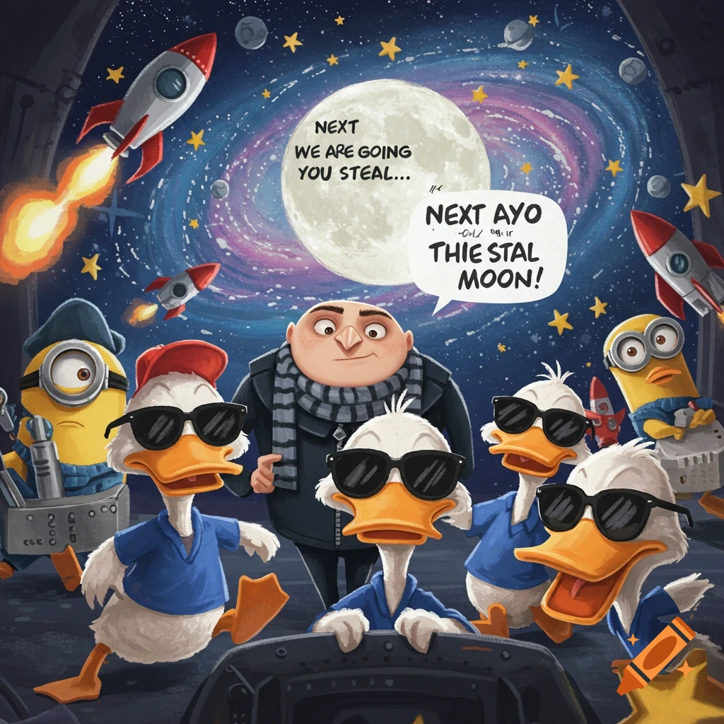 Gru ducks stealing the moon scene on Craiyon