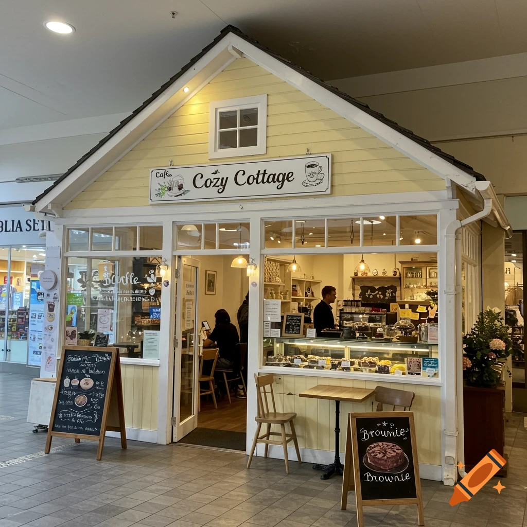 Cafe Cozy Cottage in a shopping center on Craiyon