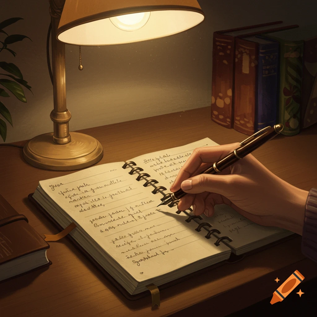 Person writing in a journal on Craiyon