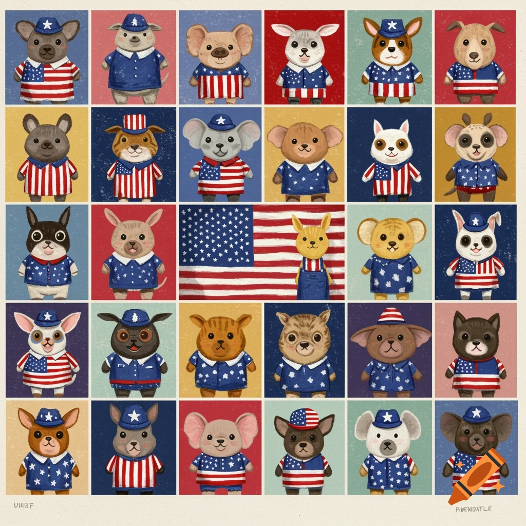 Cute animals wearing American flag colored clothes in 30 different ...