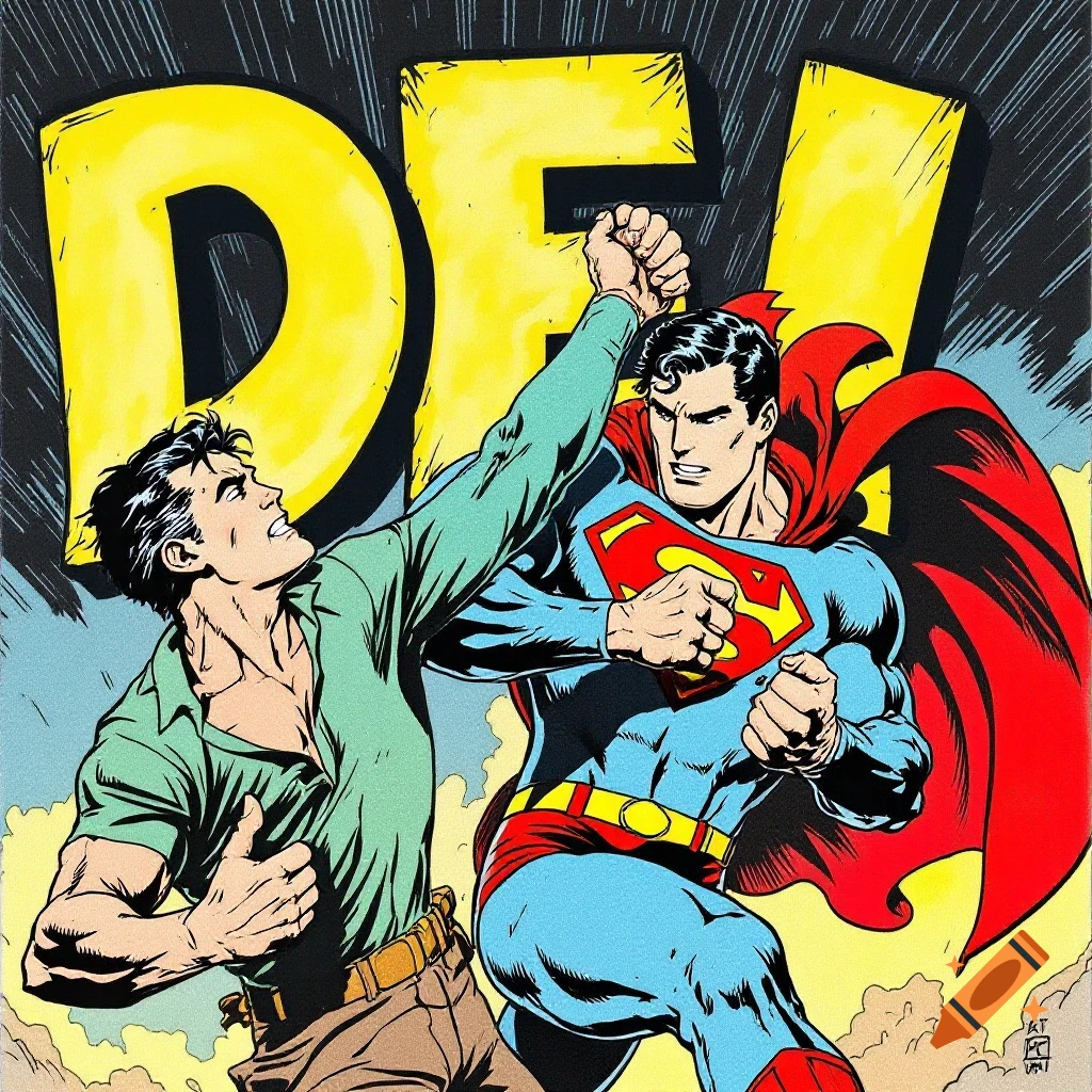 Superman punches a man in a classic comic book style with large yellow ...