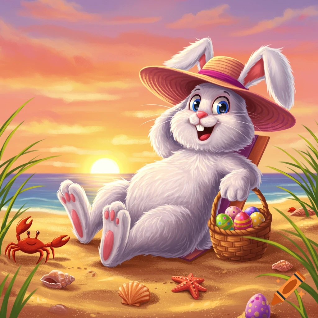 Easter bunny on the beach on Craiyon