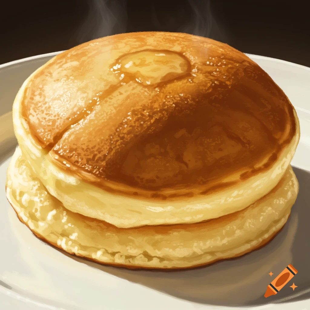 A steaming stack of pancakes with syrup and butter. on Craiyon