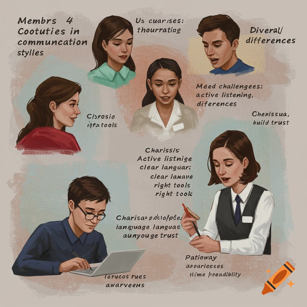 Diverse team communication strategies on Craiyon