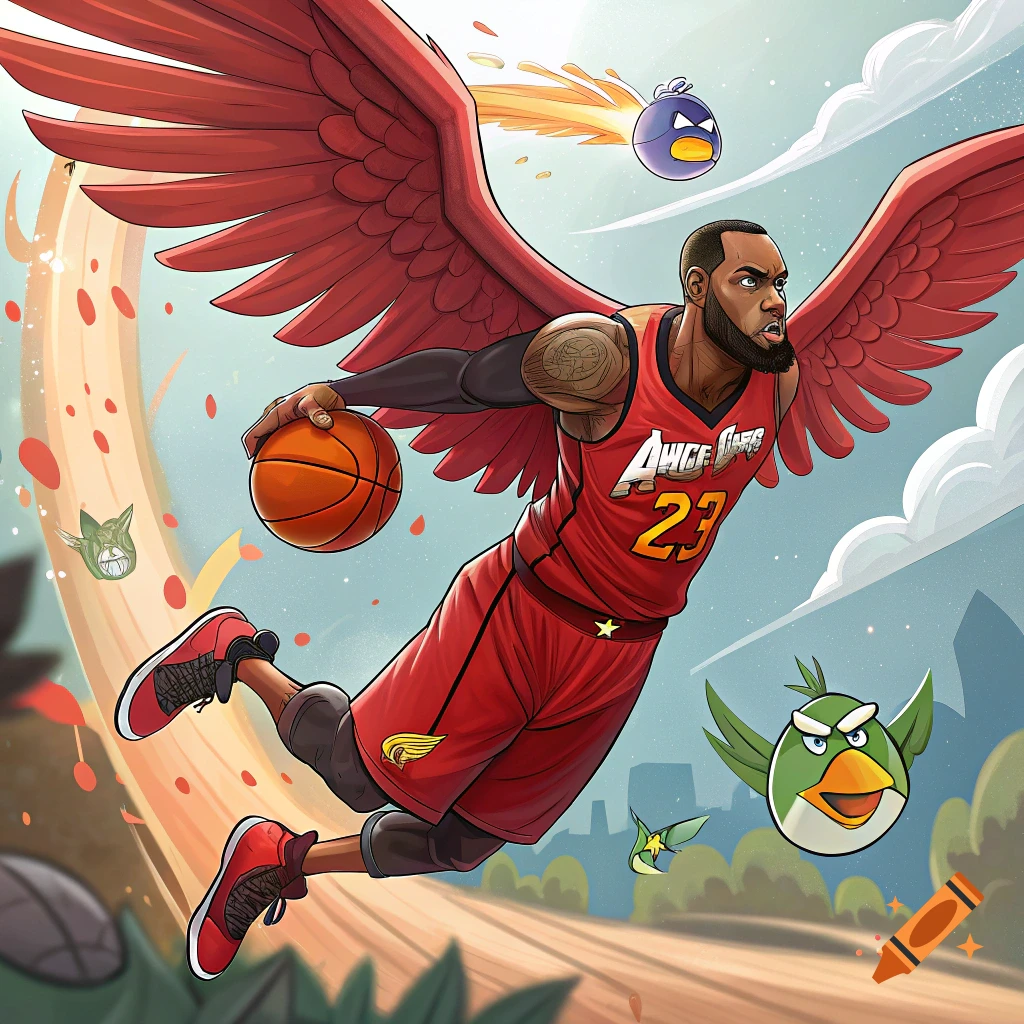 Cartoon of LeBron James playing basketball against Mordecai from ...