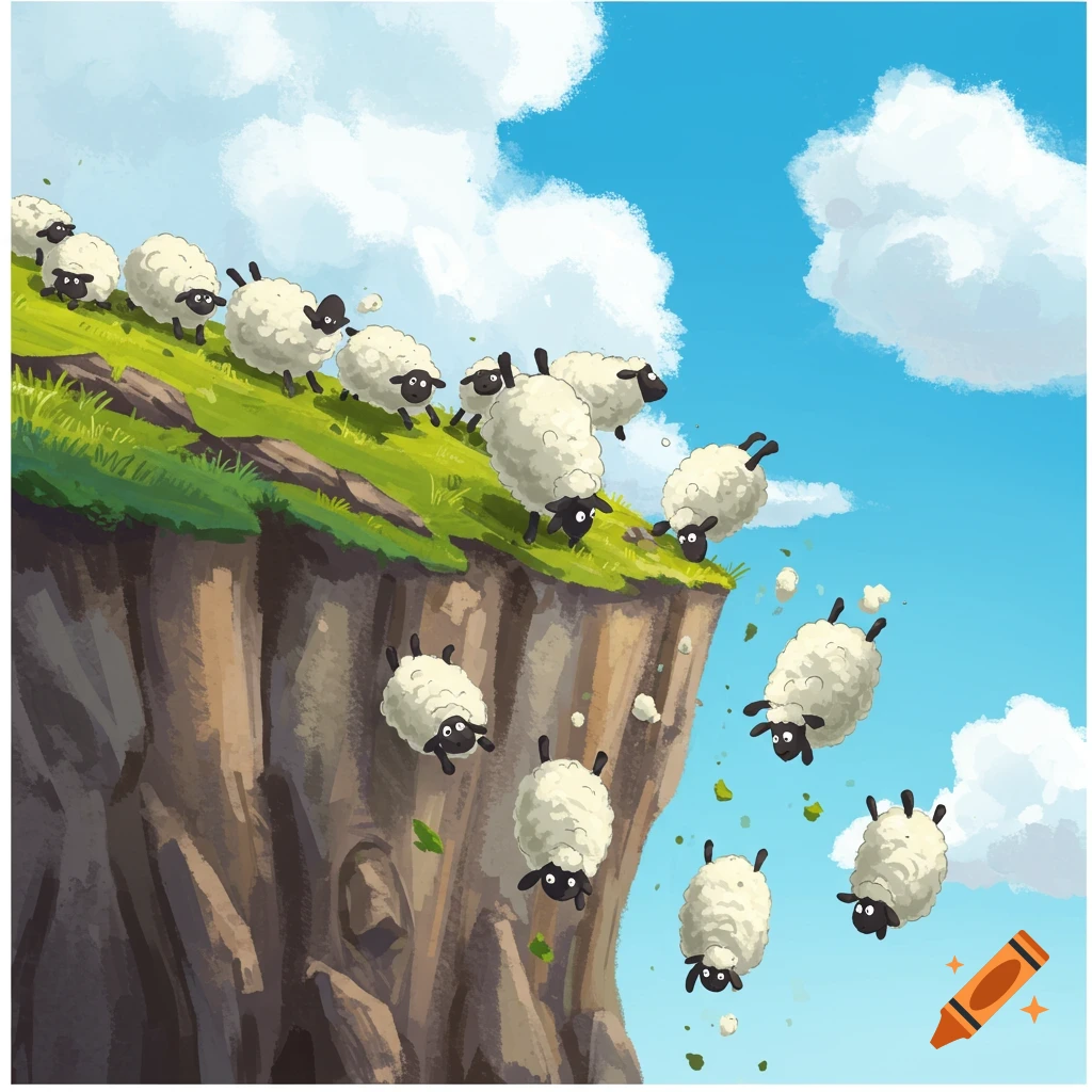 Sheep falling off a cliff on Craiyon