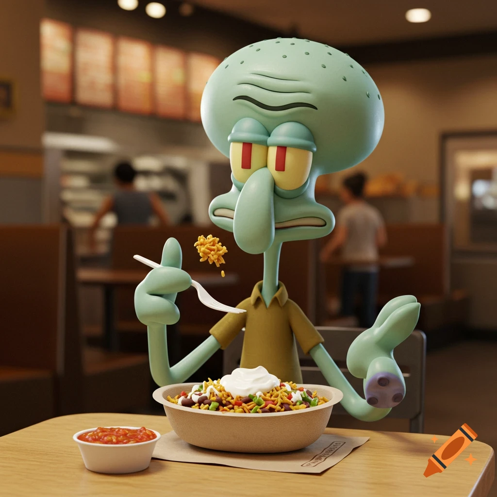 Squidward eating Chipotle on Craiyon