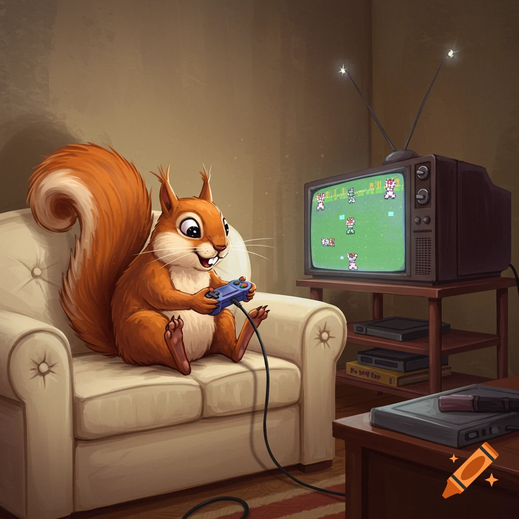 Cartoon of a girl petting her golden retriever in a cozy living room while watching TV. on Craiyon
