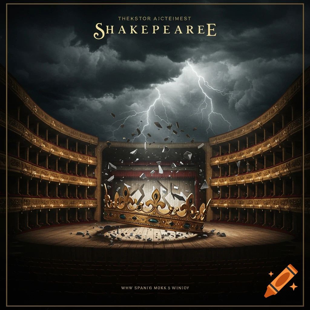Album cover: Shattered crown on theater stage with stormy sky ...