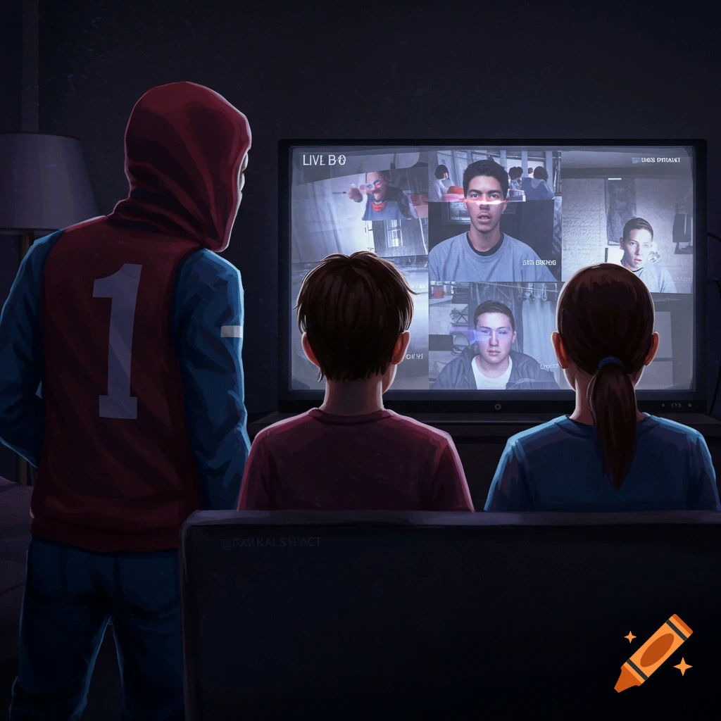 People watching live surveillance with a repeating effect. on Craiyon