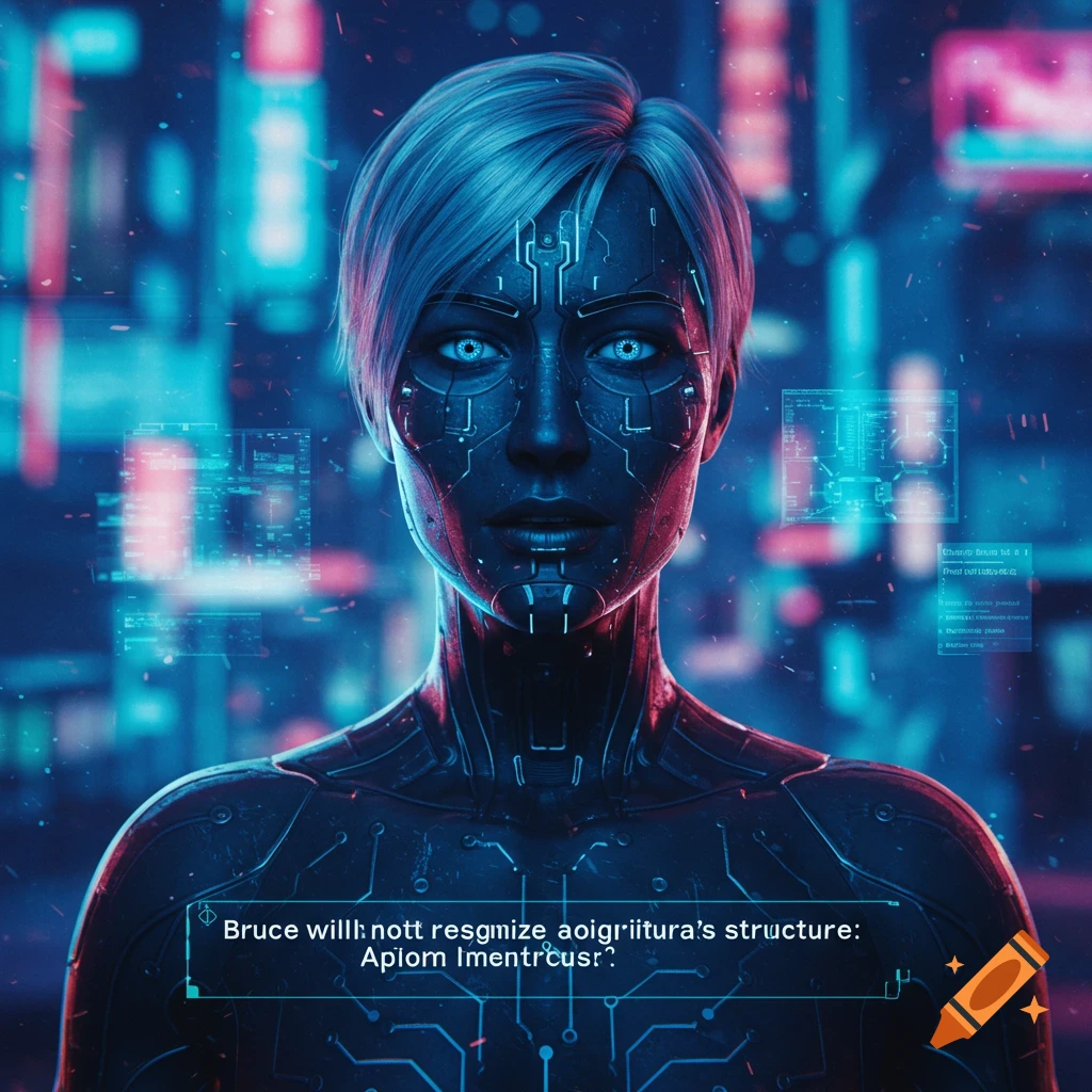 Cyberspace avatar of android programmer with text on Craiyon