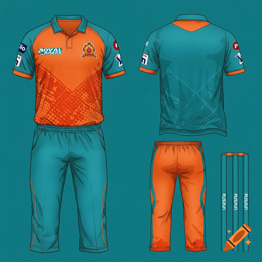 Royal Risers cricket team jersey designs in orange, teal, and yellow on ...
