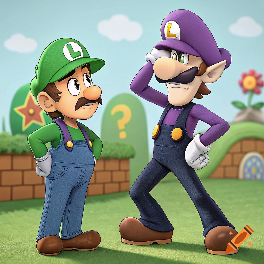 Mario and Luigi hold assault rifles in a Super Mario landscape with ...
