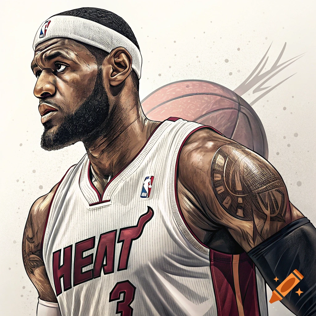 A basketball player in a Miami Heat jersey looks up in a stadium. on ...