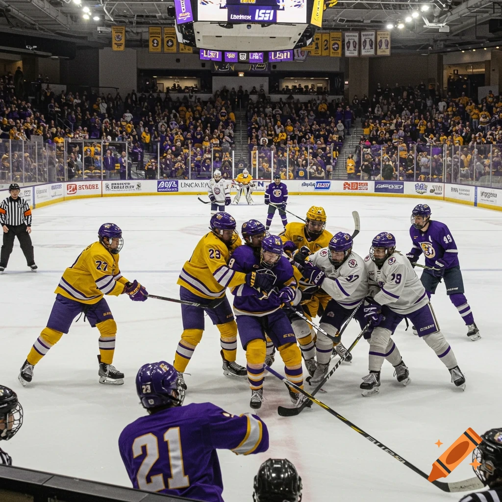 LSU Tigers hockey team playing Ohio State in a home rink on Craiyon