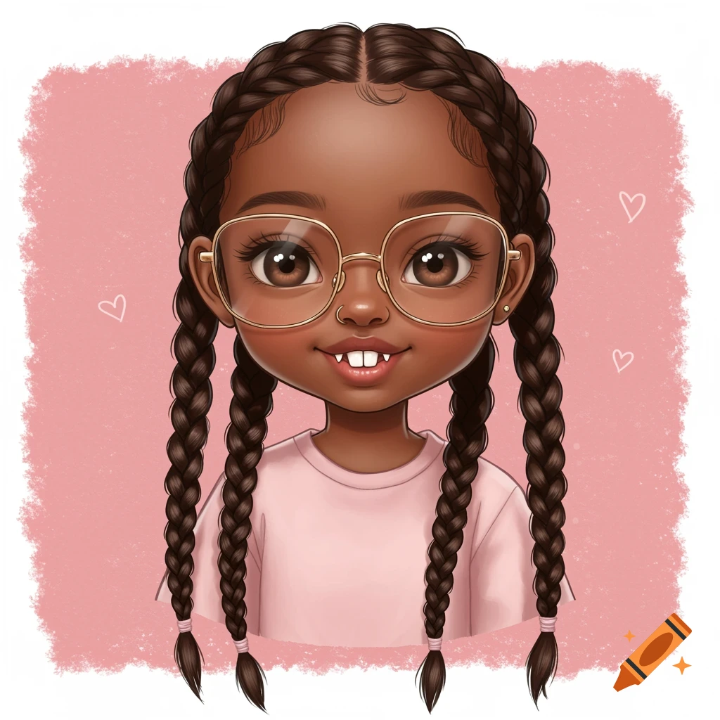 Cute African American girl with braids, glasses, and bunny teeth. on ...