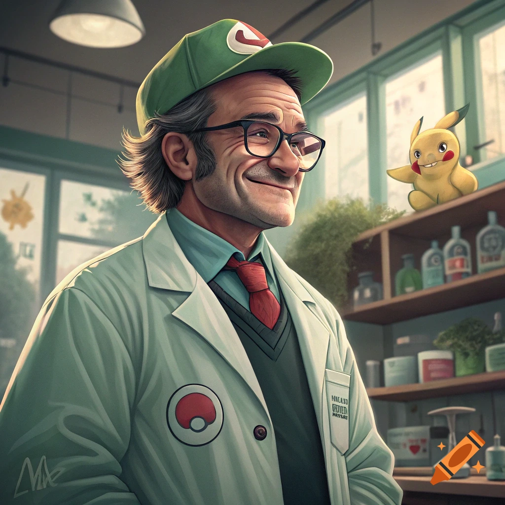 Robin Williams as Professor Oak in Pokemon on Craiyon