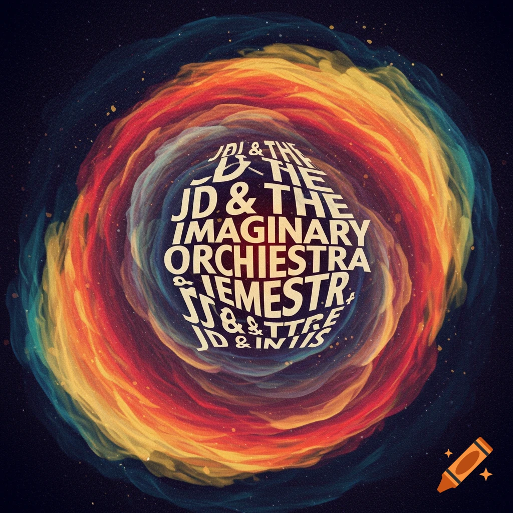 JD & the Imaginary Orchestra text in morphing font over sound wave ...