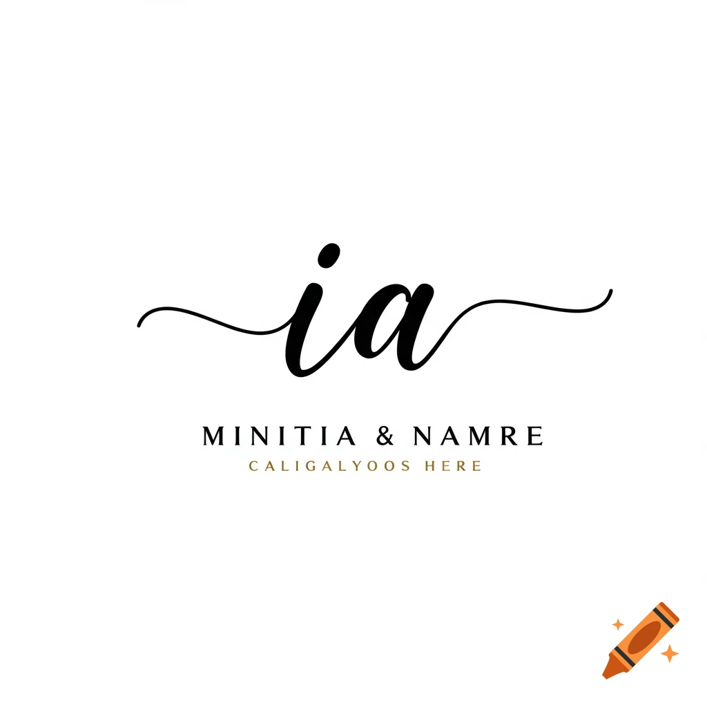 Elegant calligraphy logo with intertwined 'I' and 'A' in black, white ...