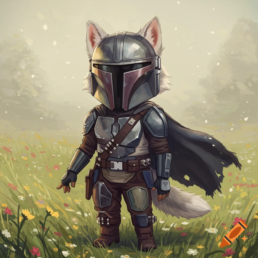 Anthropomorphic wolf in a mandalorian suit on Craiyon