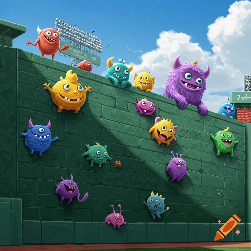 Fenway Park Green Monster with monsters on Craiyon