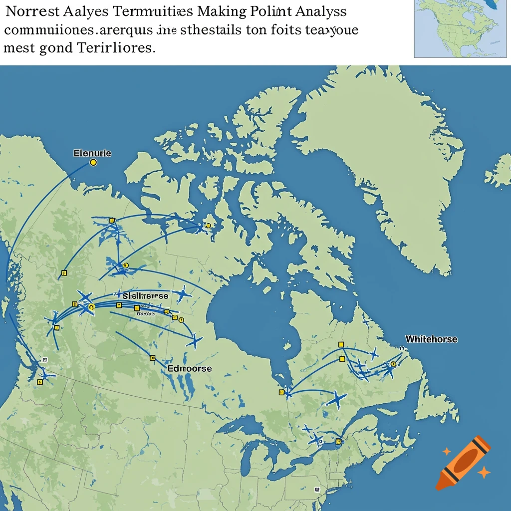 Map of Northwest Territories showing flight paths to Whitehorse ...